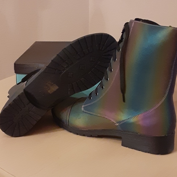 N.Y.L.A. | Shoes | Rainbow Reflective Combat Boots | Poshmark